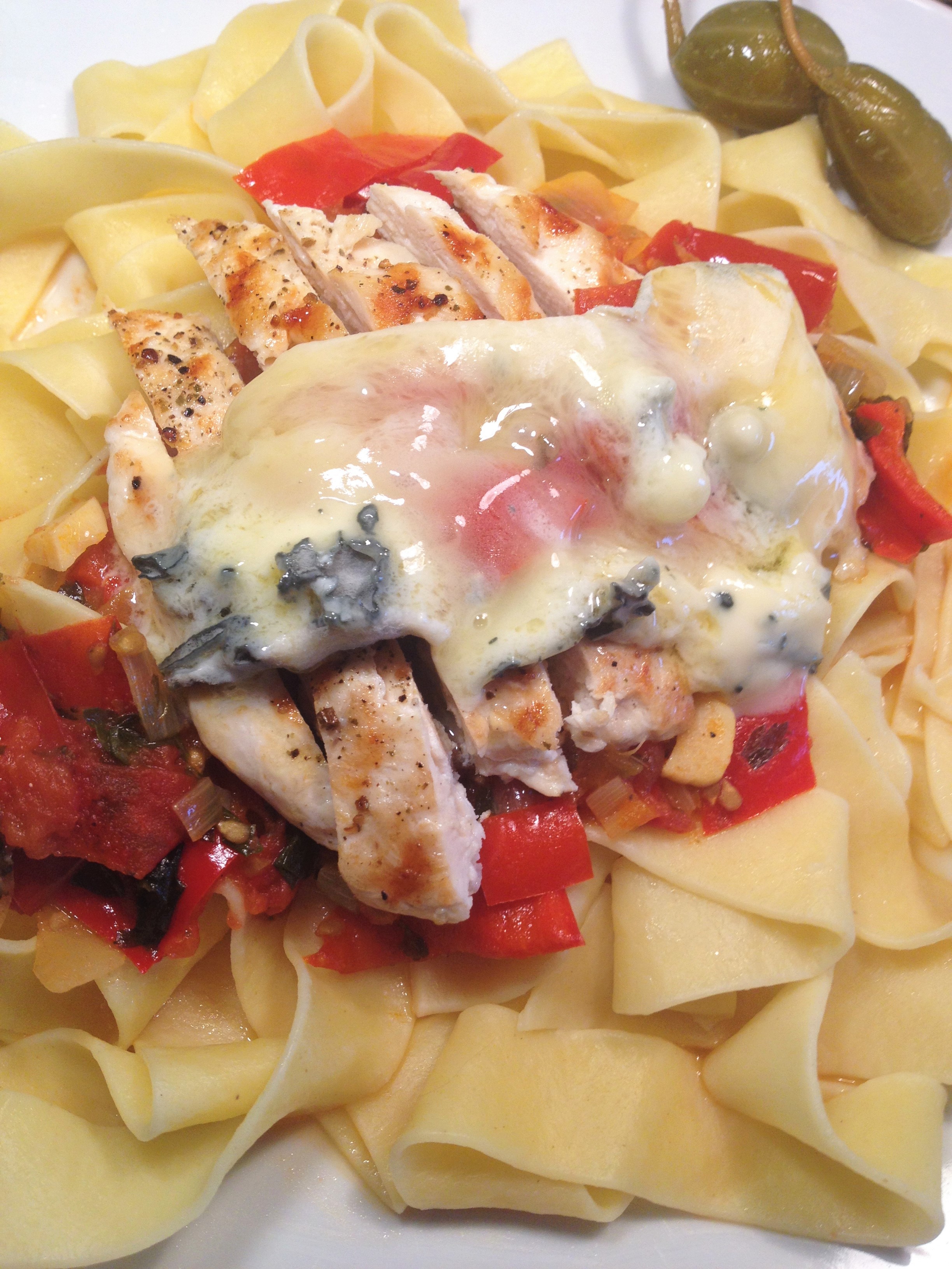 Cambozola Grilled Chicken on Peperonata with Parpadelle | TCS